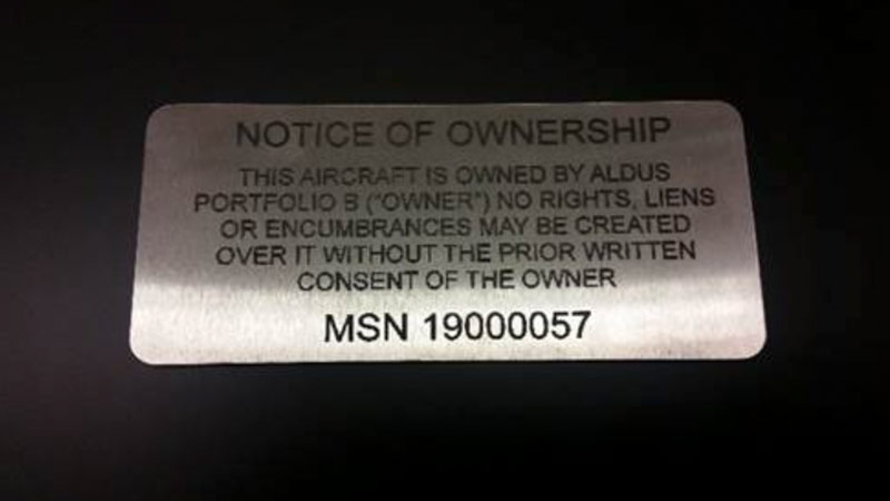 Aircraft Lease Transition Data Plates - TEG